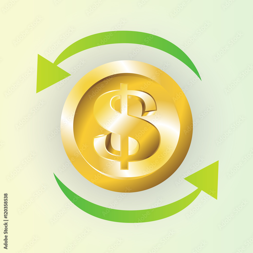 Money, coin, and gold Turnover icon. Vector style is bicolor flat ...