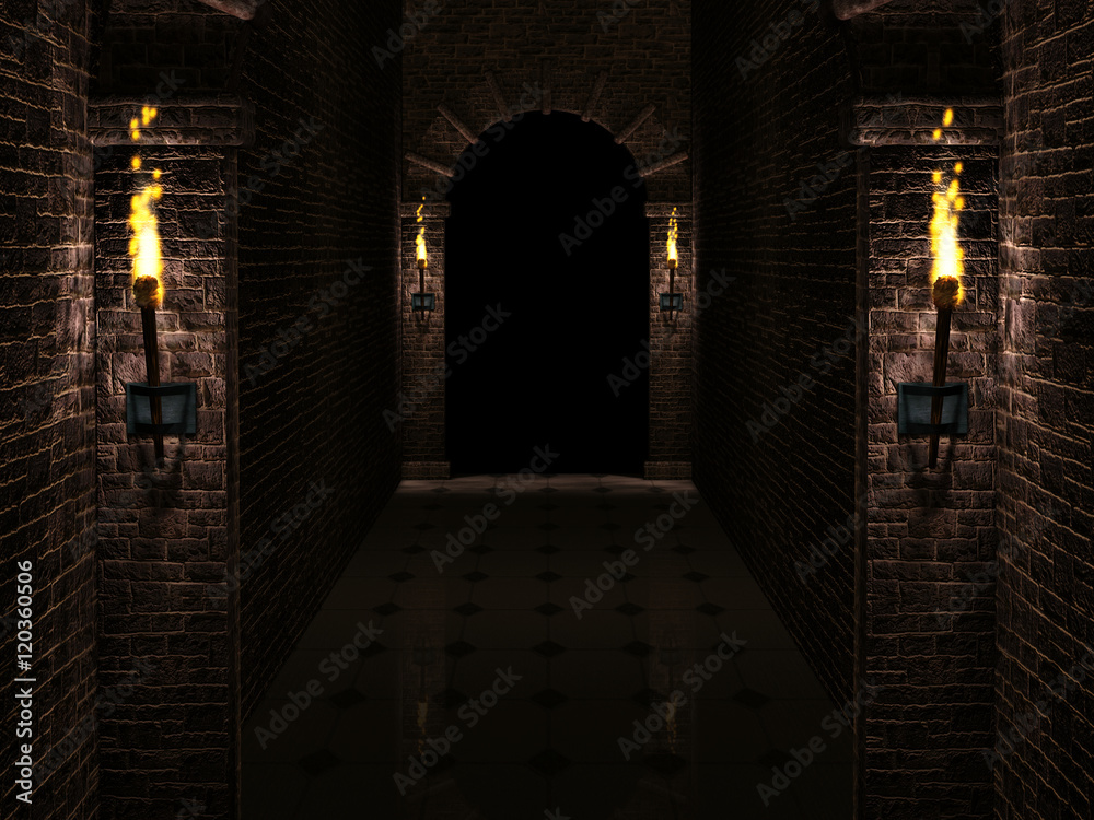 Dark castle corridor 3d illustration Stock Illustration | Adobe Stock