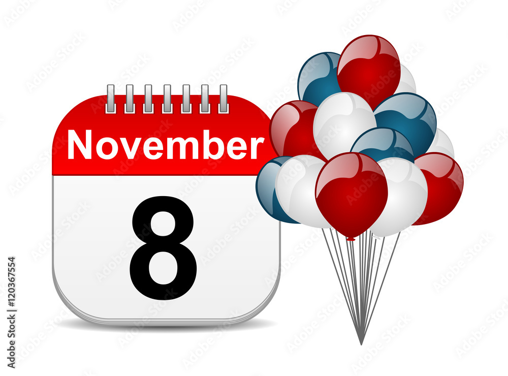 november 8 calendar icon with balloons Stock Illustration | Adobe Stock