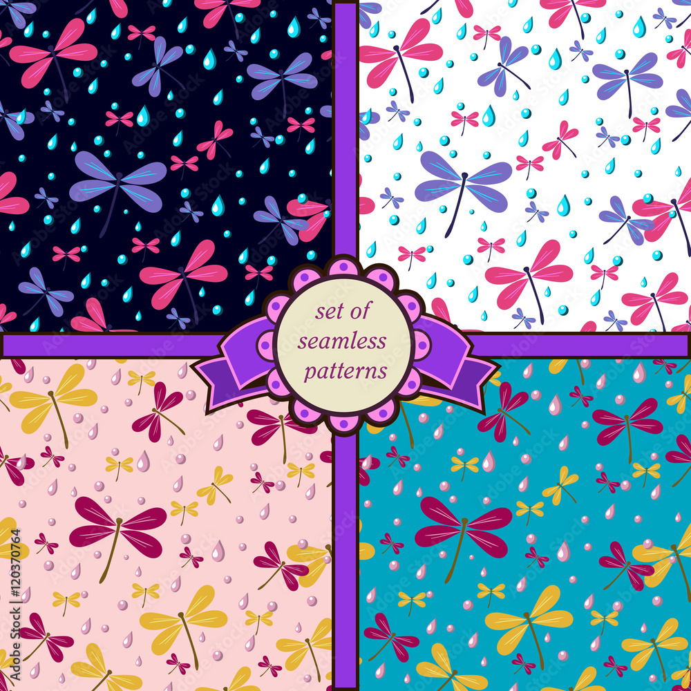 set of seamless patterns with dragonfly-5 Stock Vector | Adobe Stock