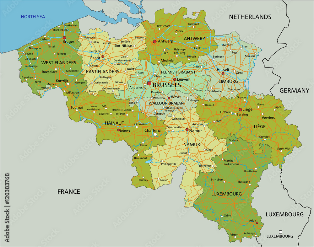Highly Detailed Editable Political Map With Separated Layers Belgium