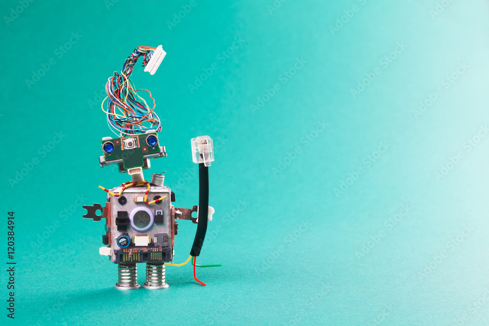 Retro robot with network device. Connecting communication concept ...