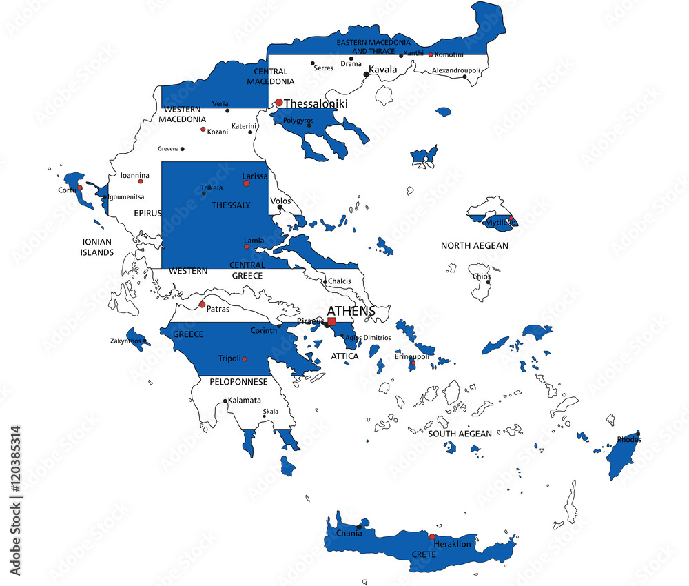 Greece highly detailed political map with national flag. Stock Vector ...