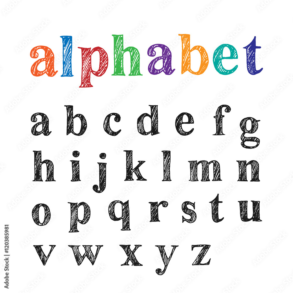 Hand drawn lowercase english alphabet Stock Vector | Adobe Stock