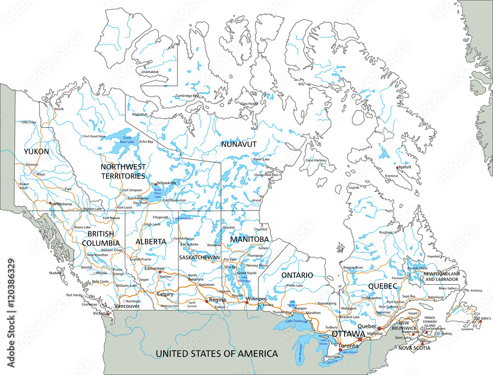High detailed Canada road map with labeling. Stock Vector | Adobe Stock