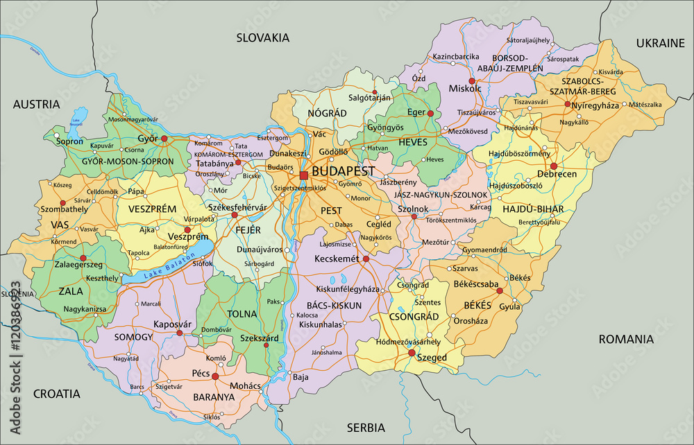 Hungary - Highly detailed editable political map with labeling. Stock ...