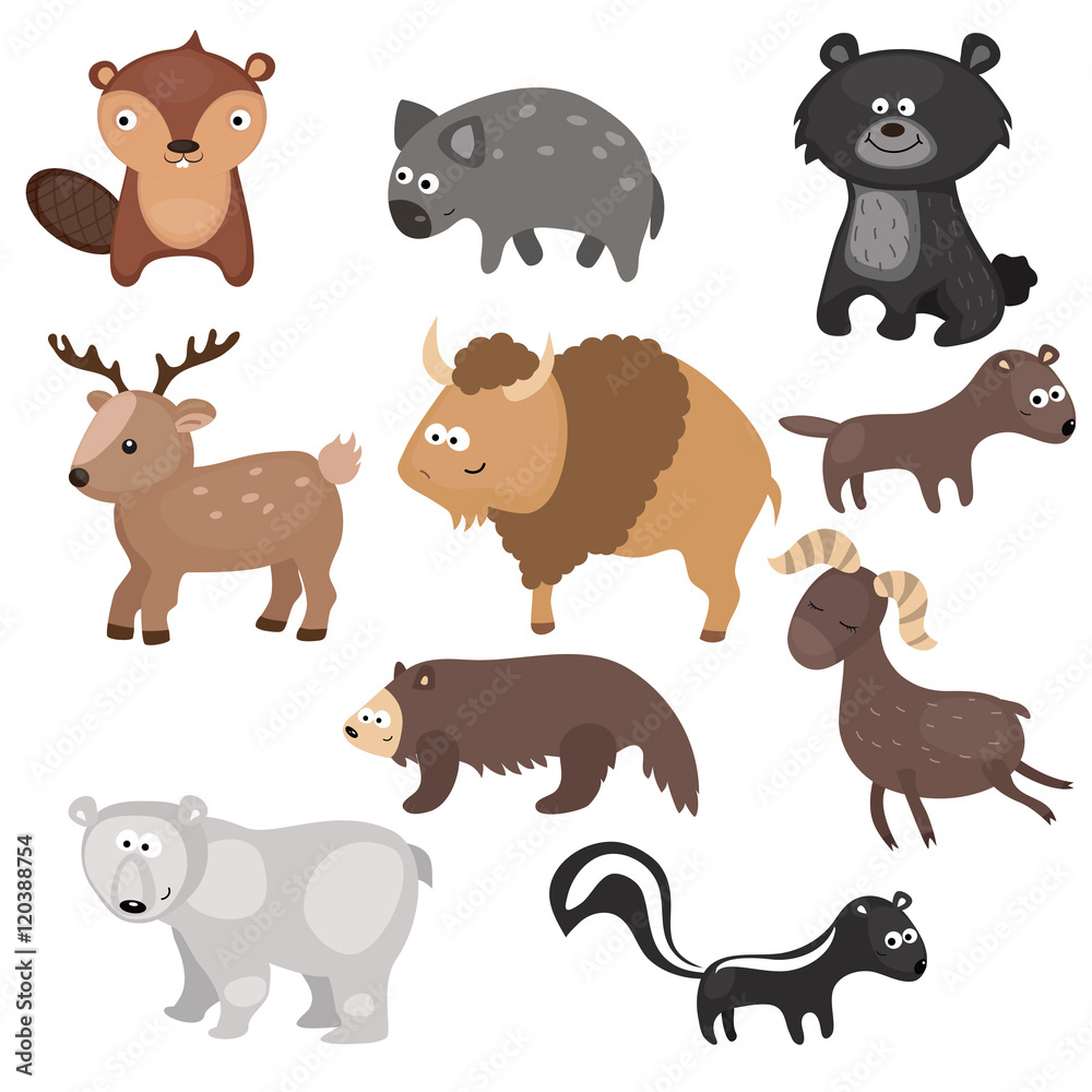 Vector set of different animals of North America. Stock Vector | Adobe ...