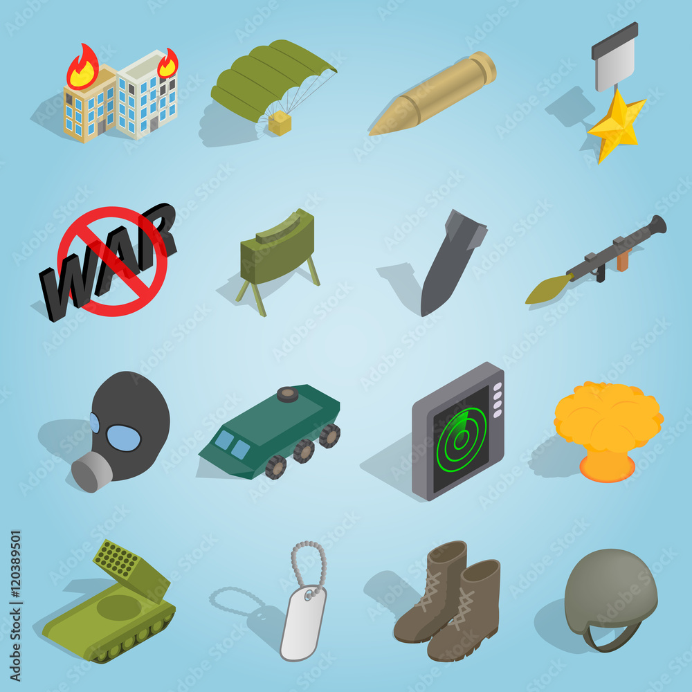 Isometric military icons set. Universal military icons to use for web ...
