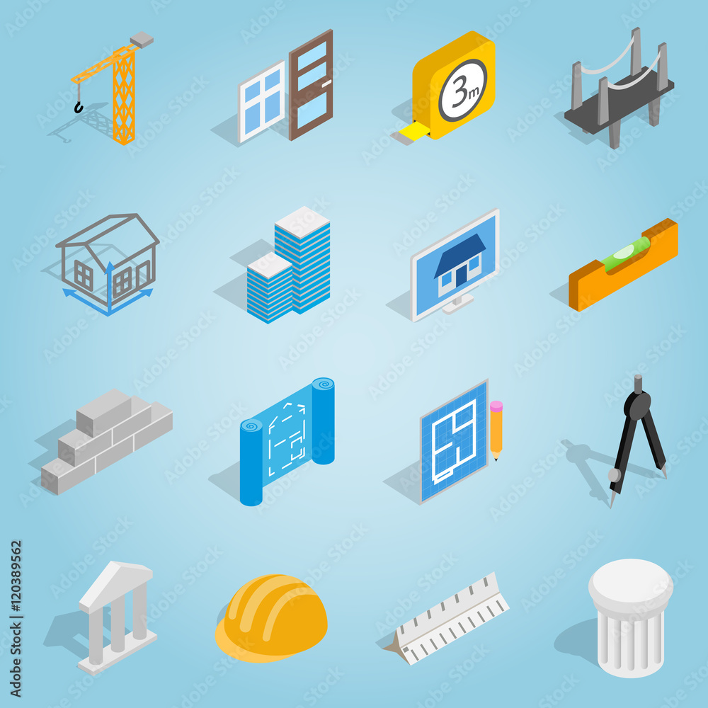 Isometric architecture icons set. Universal architecture icons to use ...