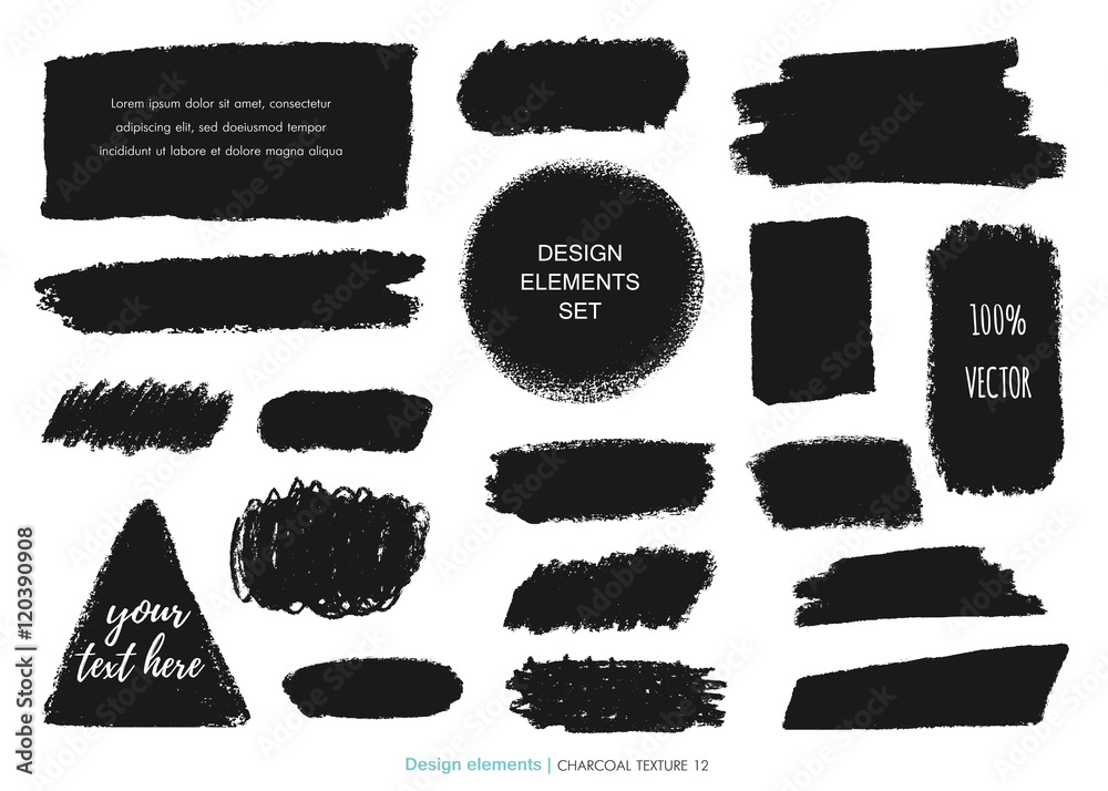Hand drawn charcoal chalk texture set. Vector charcoal design element ...