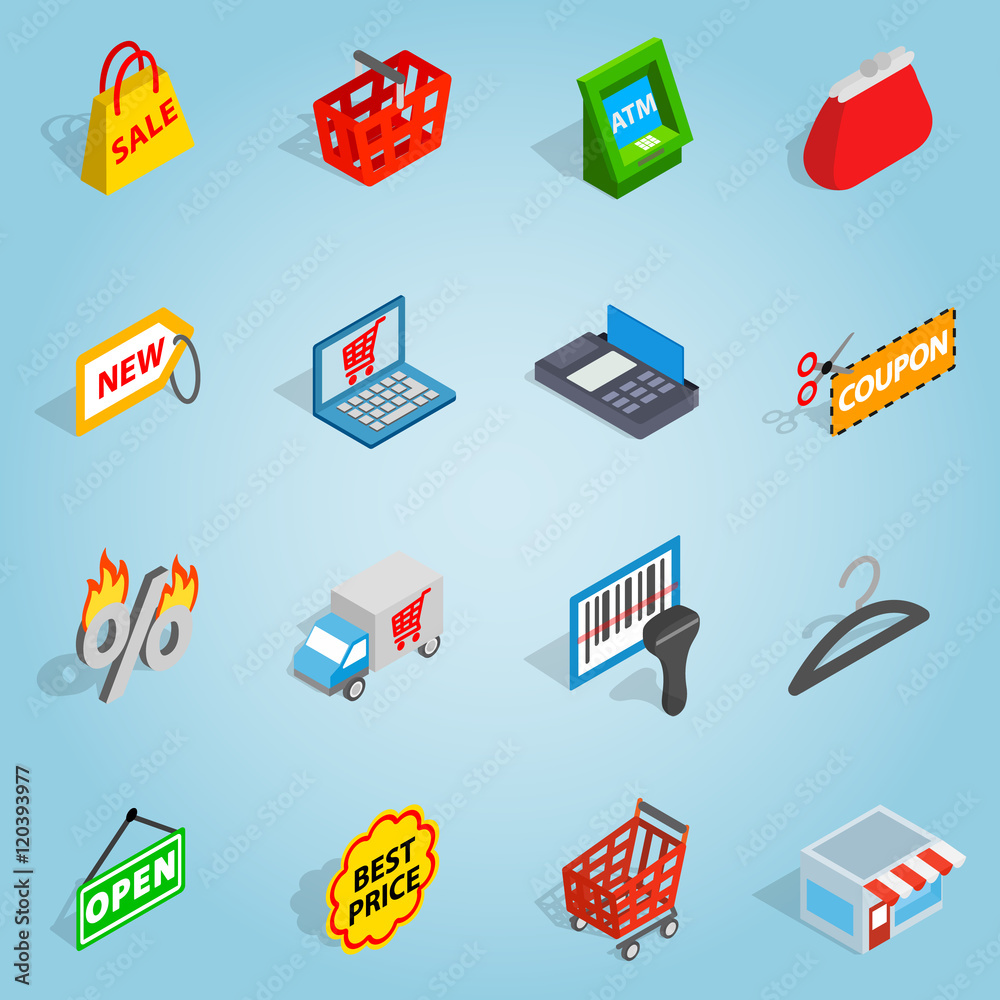 Isometric shopping set icons. Universal shopping icons to use for web ...