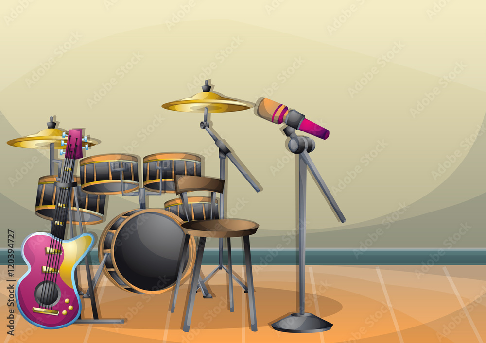 cartoon vector illustration interior music room with separated layers ...