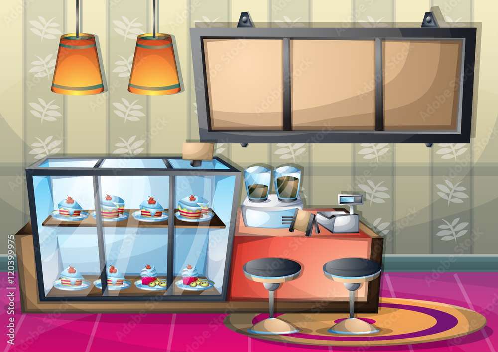 cartoon vector illustration interior cafe room with separated layers in ...