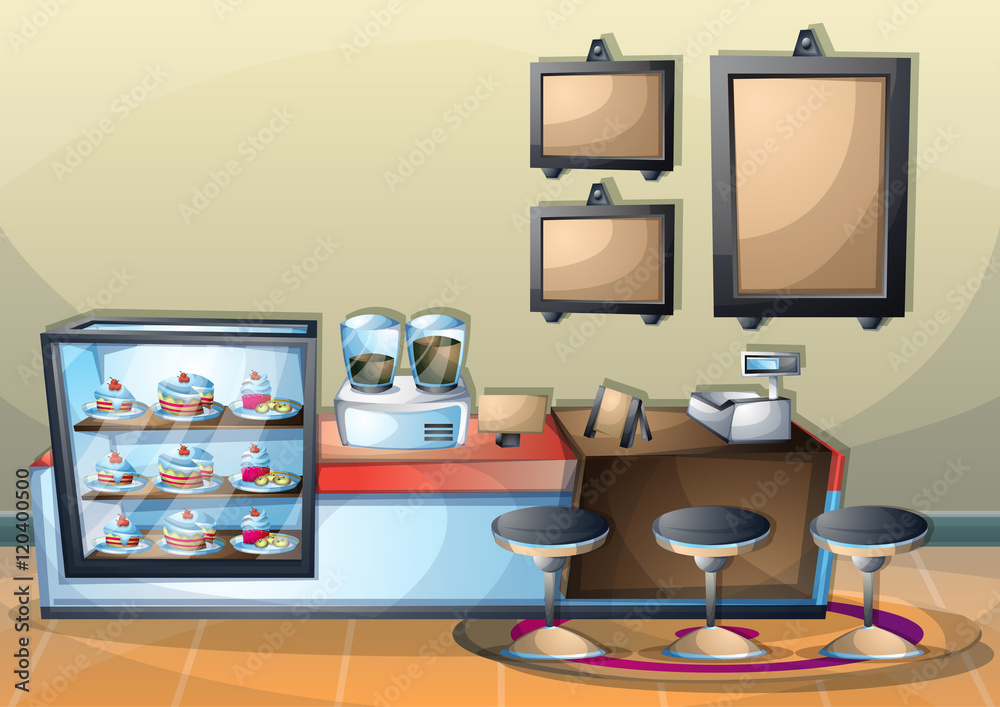 cartoon vector illustration interior cafe room with separated layers in ...