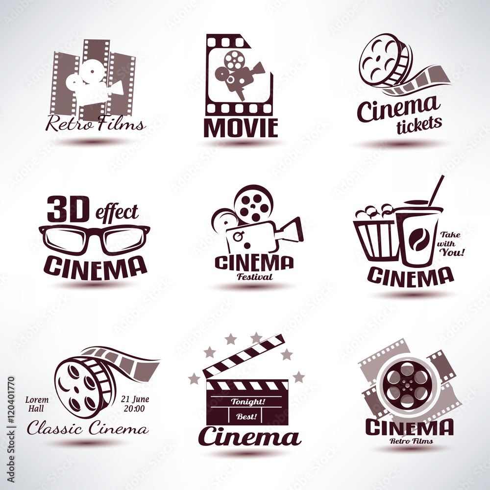 cinema vector symbols and retro emblems collection Stock Vector | Adobe ...