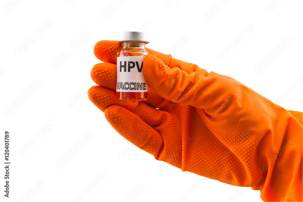 Bottle vaccine of Human papillomavirus (HPV) vaccine in hand of doctor ...