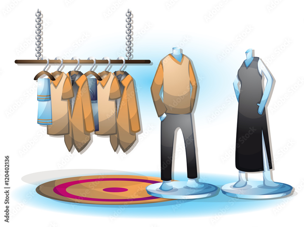 cartoon vector illustration interior clothing room with separated ...