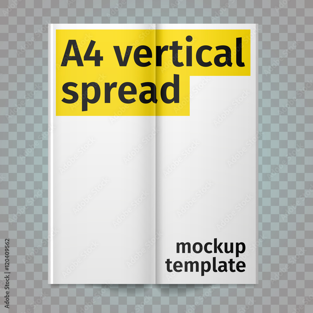 Vertical A4 flyer spread with white pages. Vector blank А4 spread ...