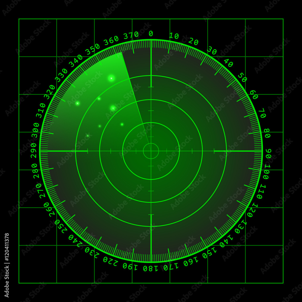 Military green radar screen with target. Futuristic HUD interface ...