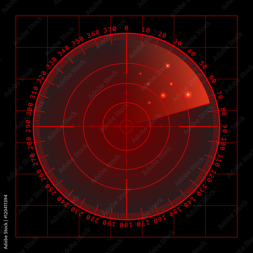 Military green radar screen with target. Futuristic HUD interface ...