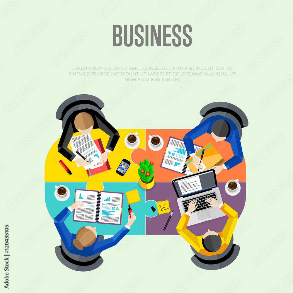 Business concept. Workspace background, vector illustration. Top view ...