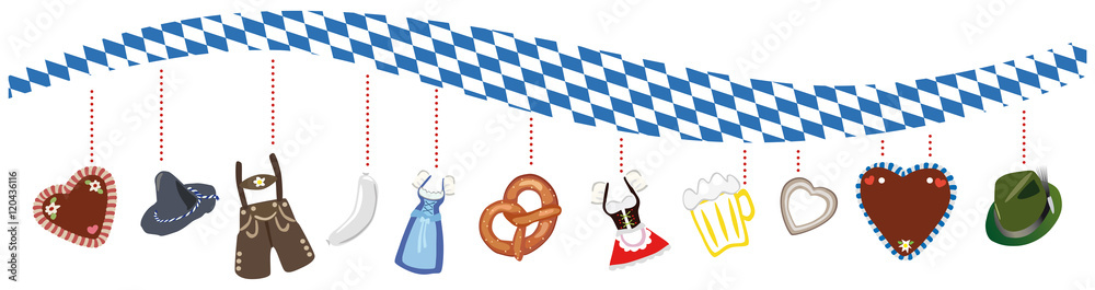 Bayerisches Rautenmuster in Welle mit typischen Oktoberfest Elementen ...