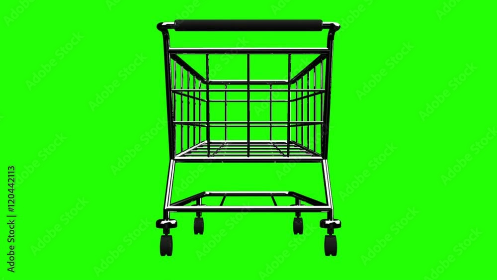 Rotated Shopping Cart On Green Chroma Key. Loop able 3DCG render ...