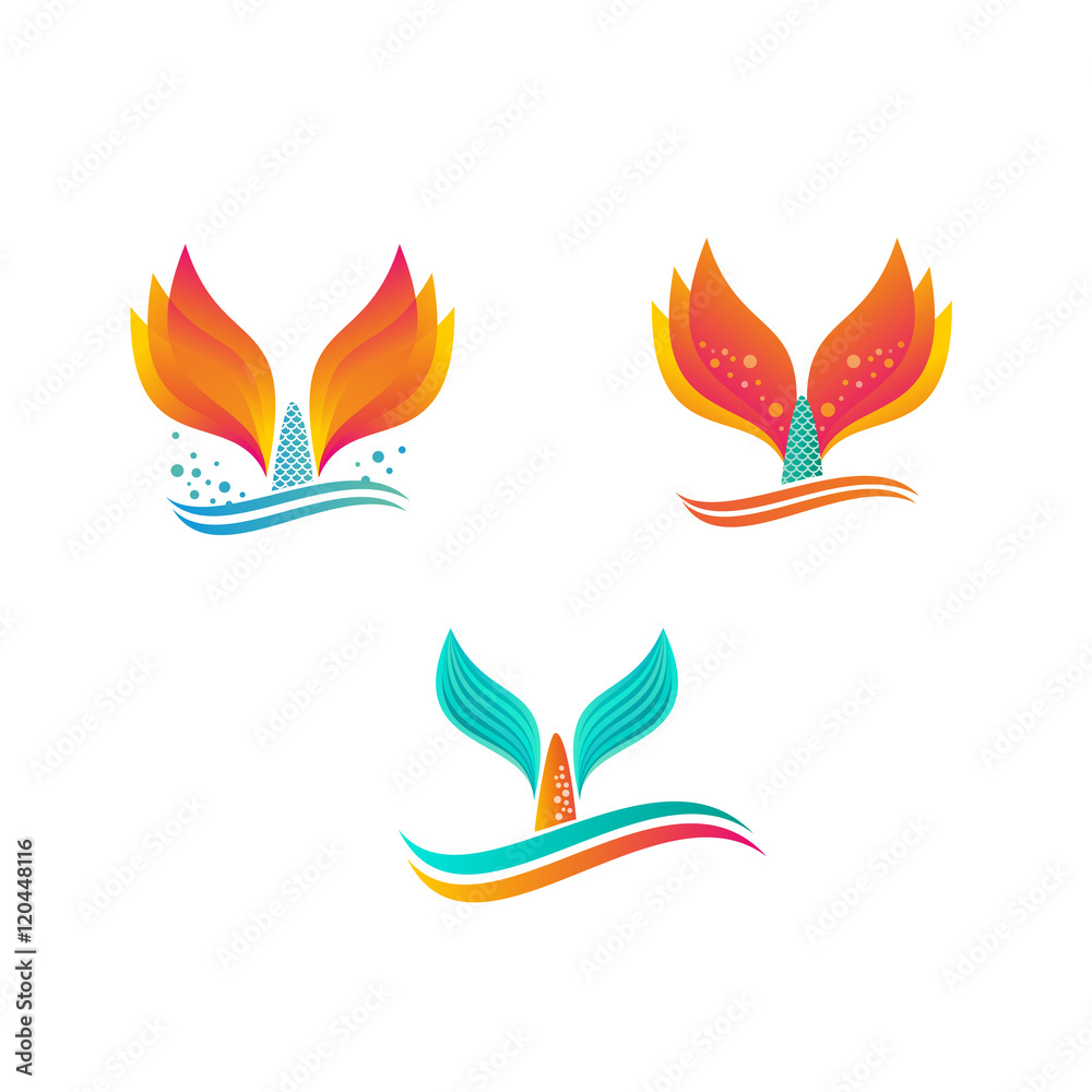 The tail of a mermaid in the waves. Vector logos set. Stock Vector ...