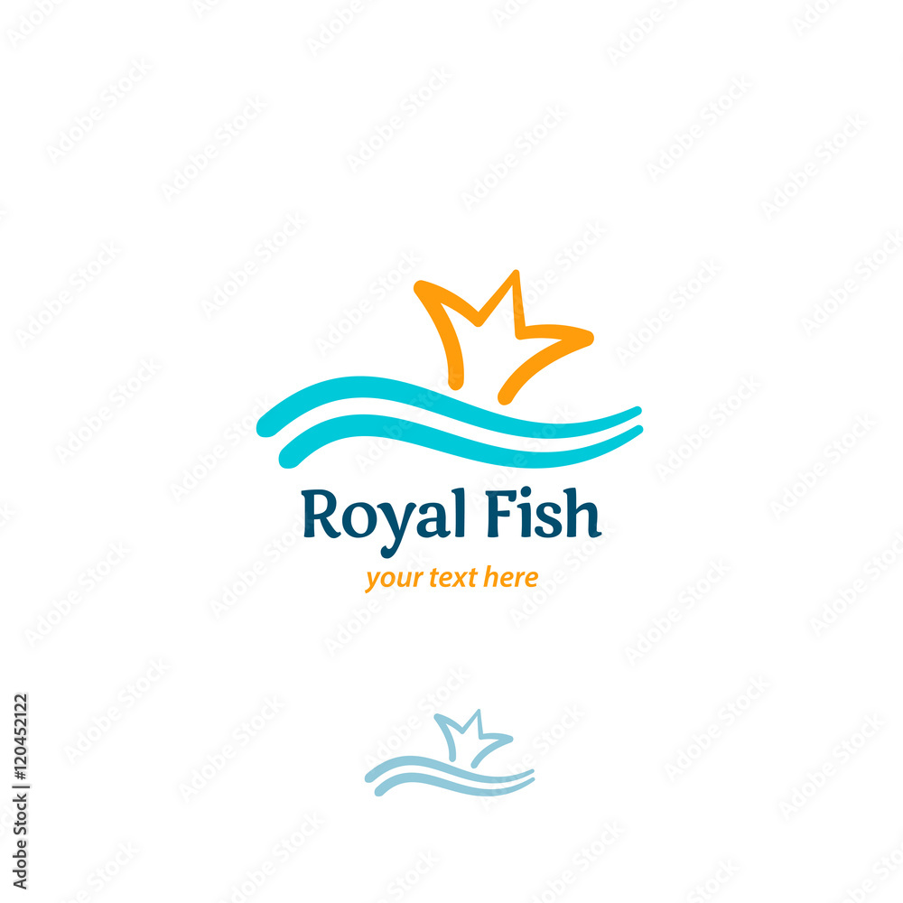 Royal Fish - vector logo concept. Fish tail in form of crown and wave ...