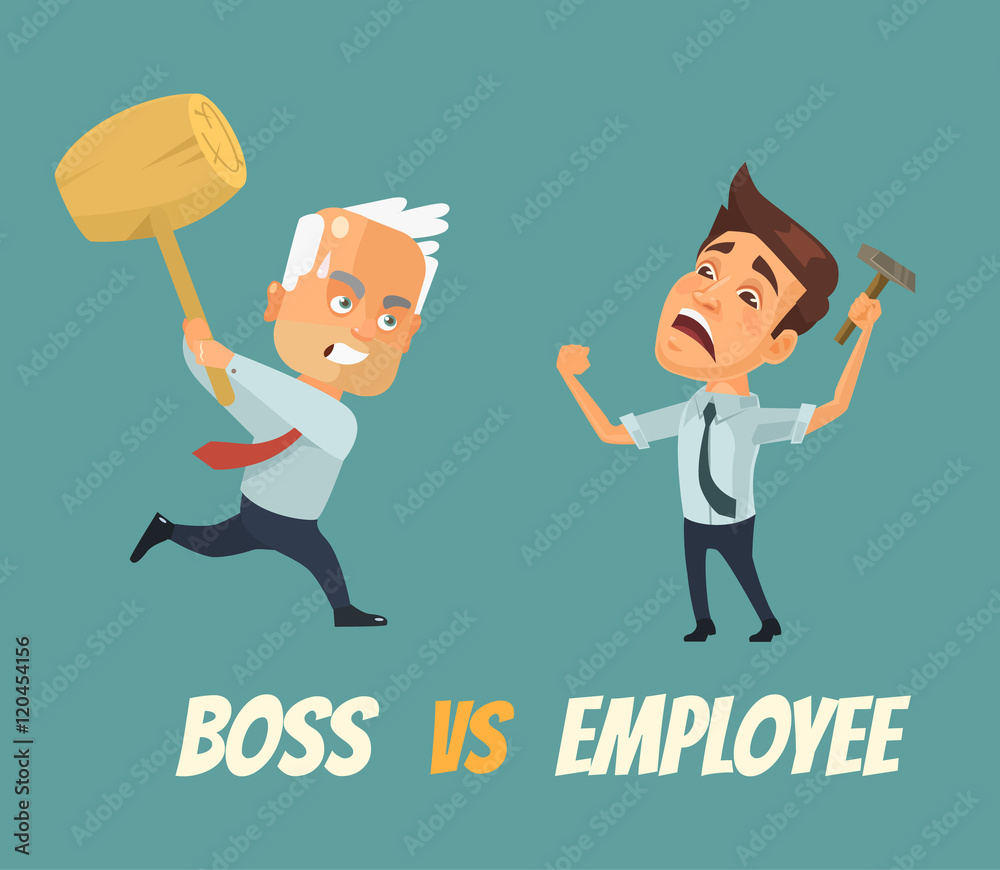 Boss vs worker characters. Vector flat cartoon illustration Stock ...