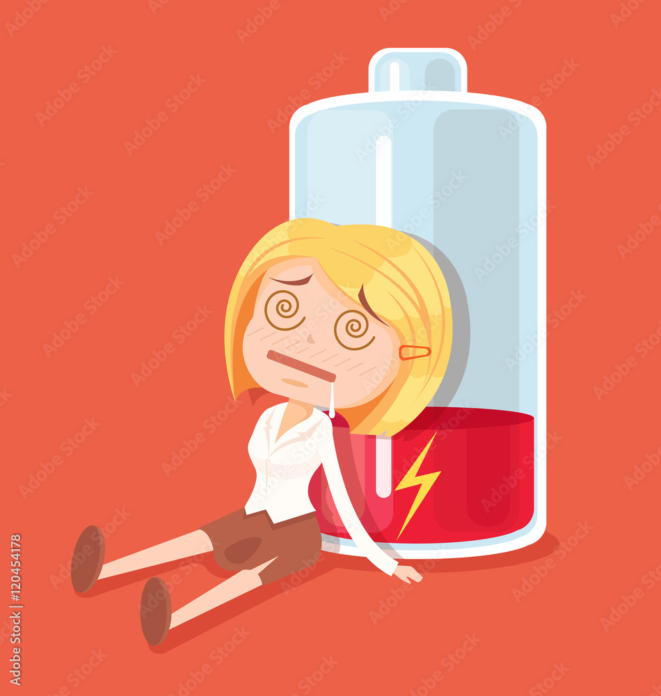 Business woman character no energy. Vector flat cartoon illustration ...