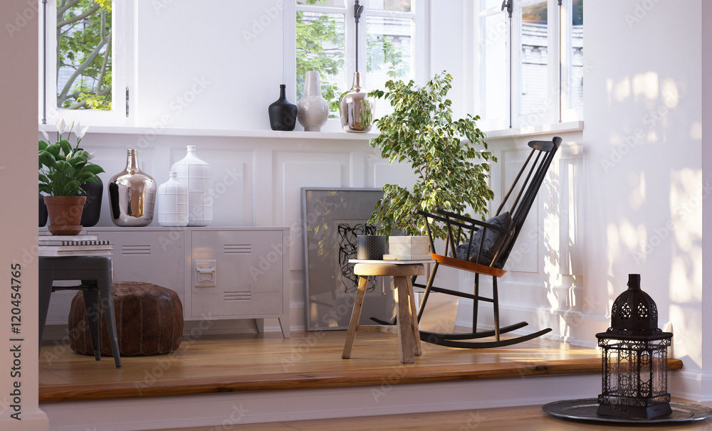 Leseecke in Altbau Wohnung Erker - reading corner in Loft Apartm Stock ...