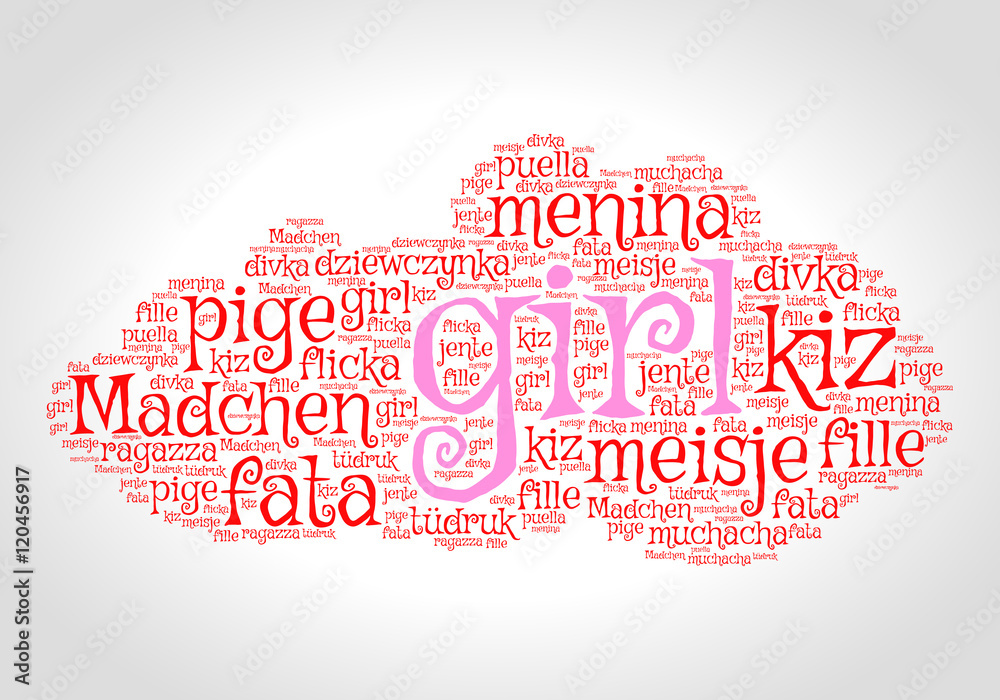 Text cloud filled by word girl in different languages. Family concept ...