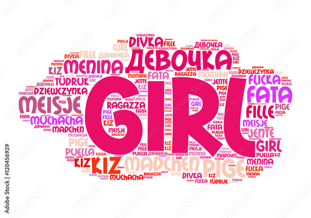 Text cloud filled by word girl in different languages. Family concept ...