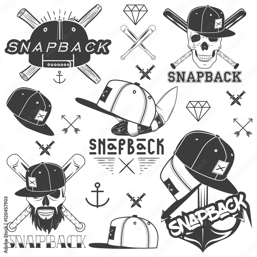 Vector monochrome set of snapback badges, emblems, labels, logos and ...