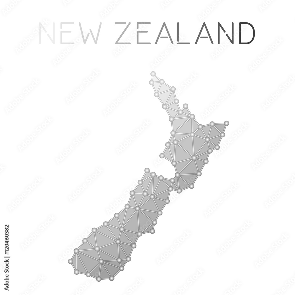 New Zealand polygonal vector map. Molecular structure country map ...