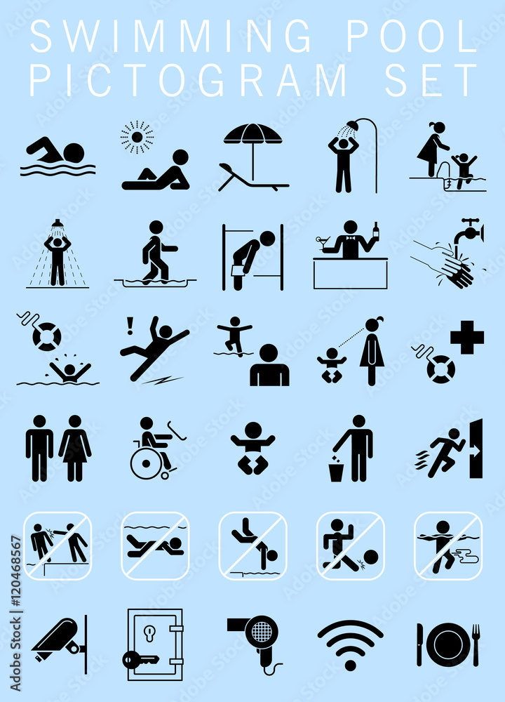 Swimming pool pictogram set. Collection of premium quality pictograms ...
