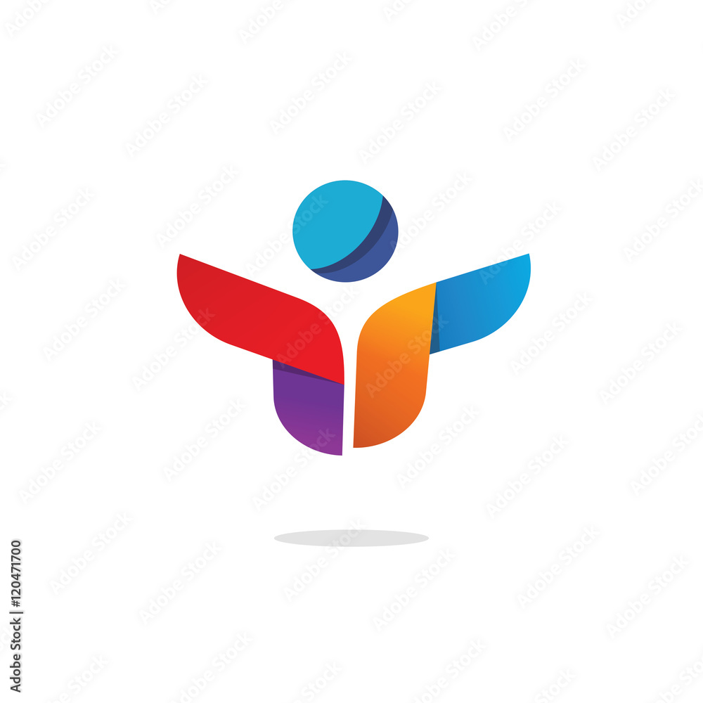 Abstract happy person shape vector logo isolated on white background ...