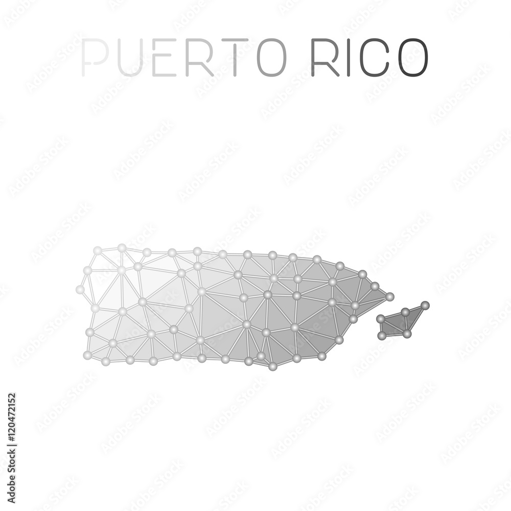 Puerto Rico polygonal vector map. Molecular structure country map design. Network connections ...