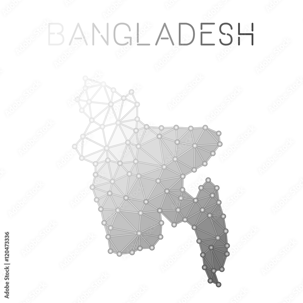 Bangladesh polygonal vector map. Molecular structure country map design ...