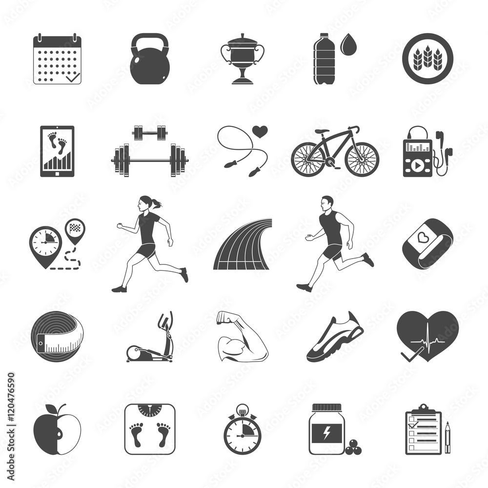 Fitness black icons set Stock Vector | Adobe Stock