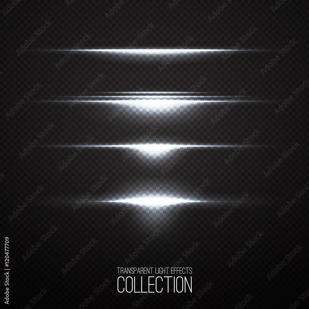 Glowing white light effects collection isolated on transparent ...