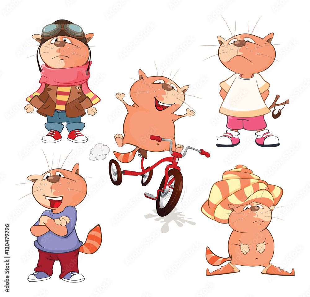 Set Cartoon Illustration Cute Cats for you Design Stock Vector | Adobe ...