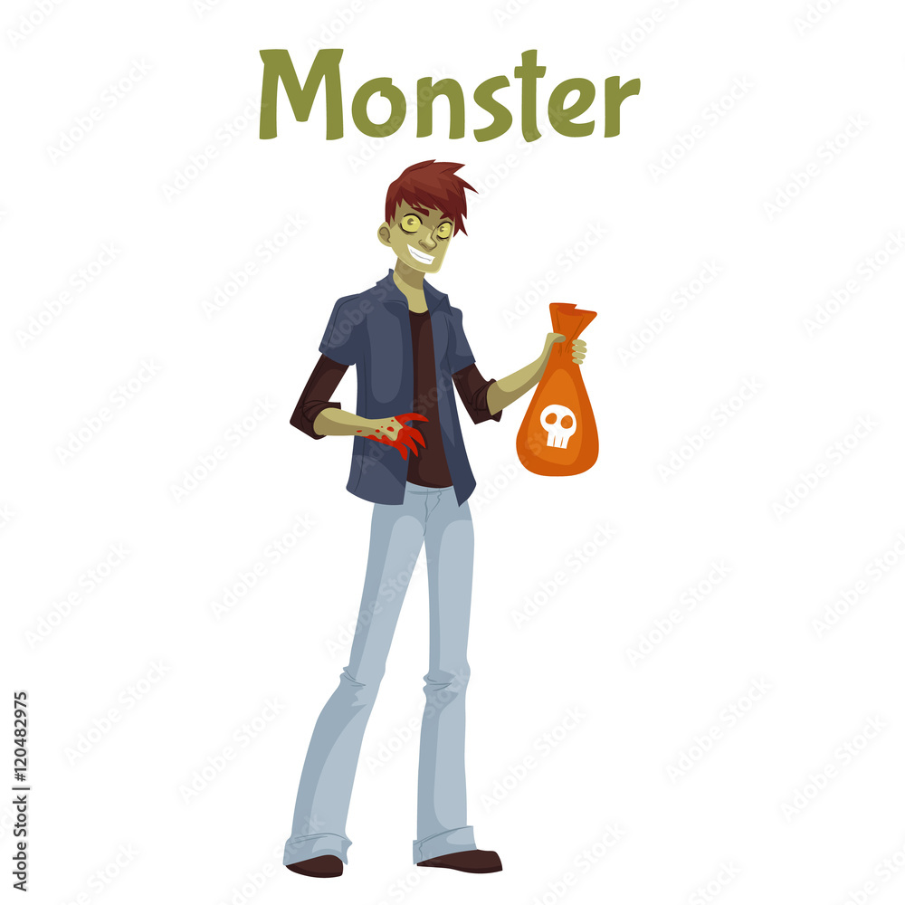 Man dressed in monster costume for Halloween, cartoon style vector ...