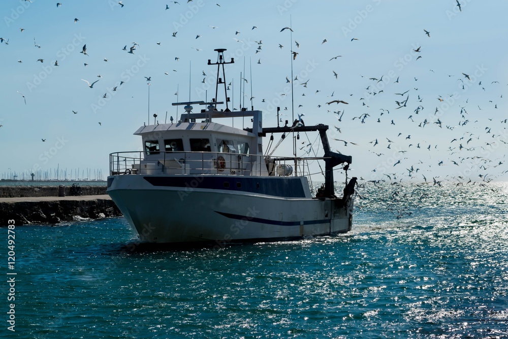 Bateaux de pêche rentrant au port. Stock Photo | Adobe Stock Bateaux de pêche rentrant au port. Stock Photo | Adobe Stock
