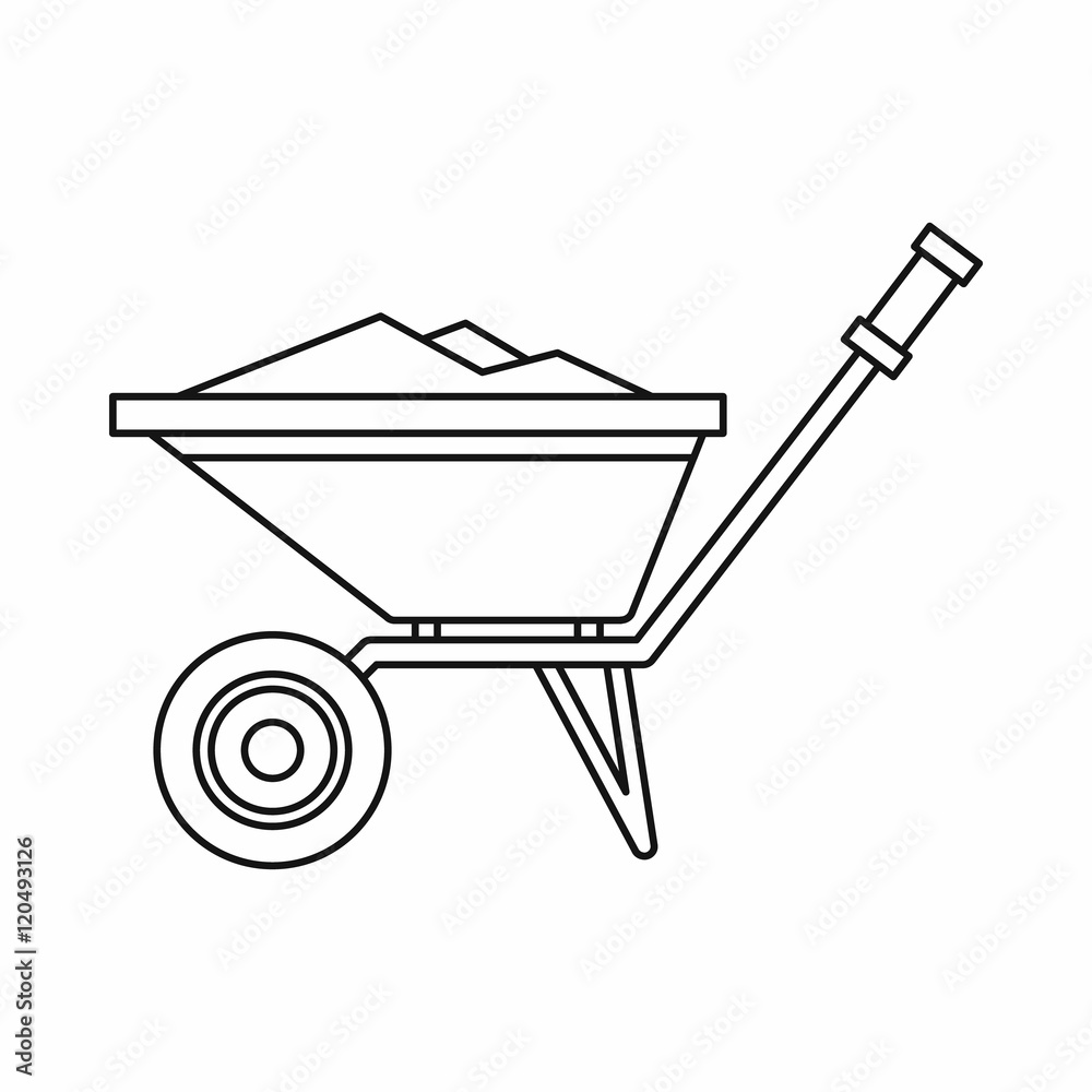 Wheelbarrow icon in outline style on a white background vector ...