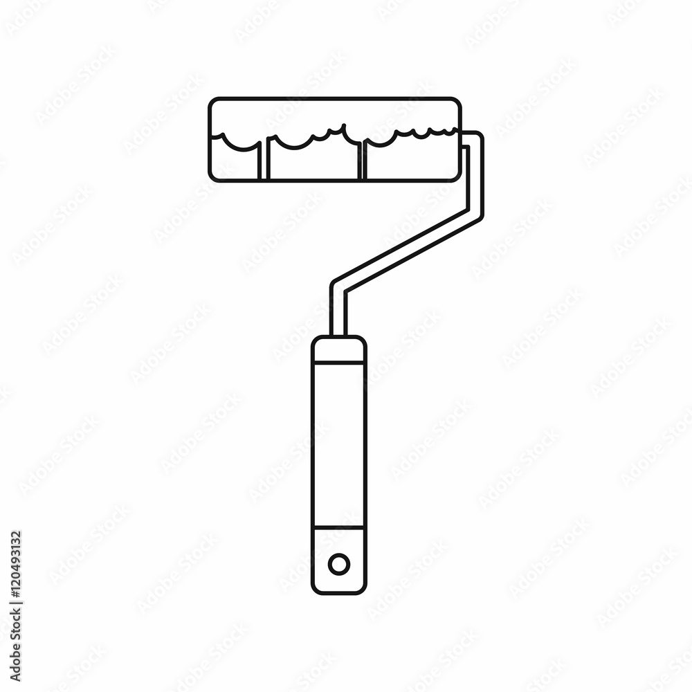 Paint roller icon in outline style on a white background vector ...