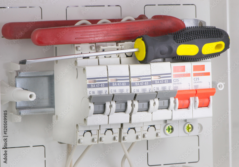 The composition of the electrical shield with screwdriver and wi Stock ...