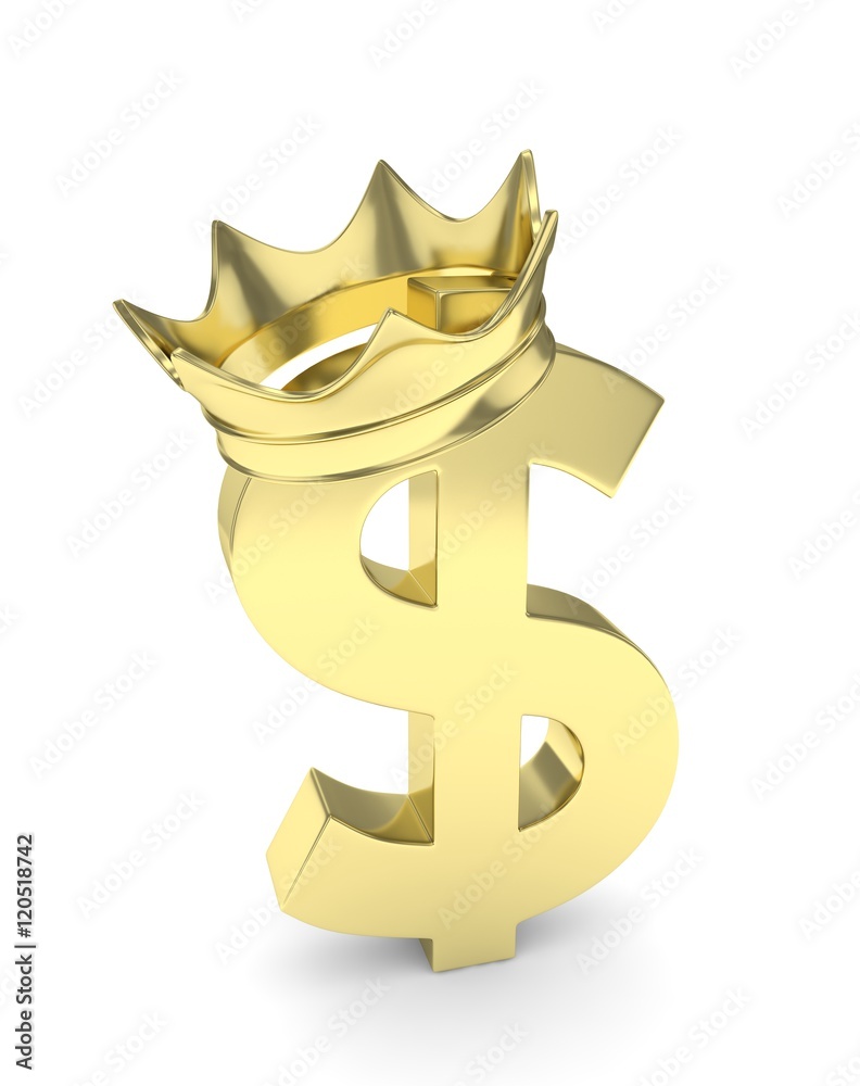 Isolated golden dollar sign with crown on white background. American ...