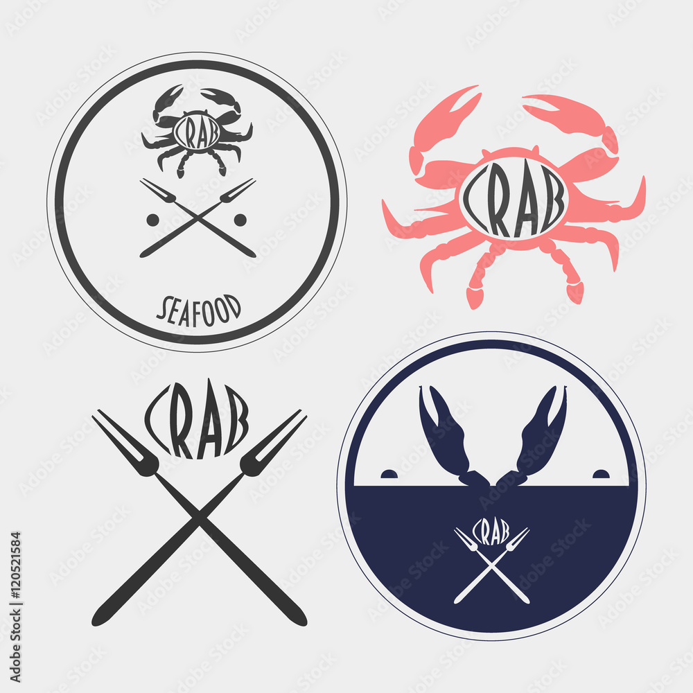 Set of Four Retro styled crab labels would be great for you as seafood ...